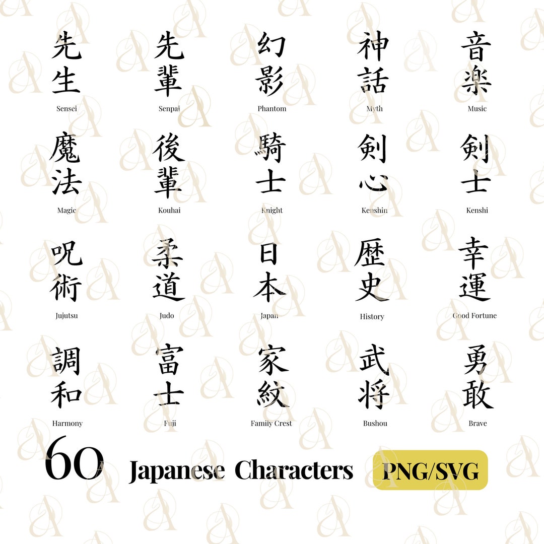 Japanese Word SVG Bundle, Japanese Symbols, Japan Kanji PNG, Judo ...