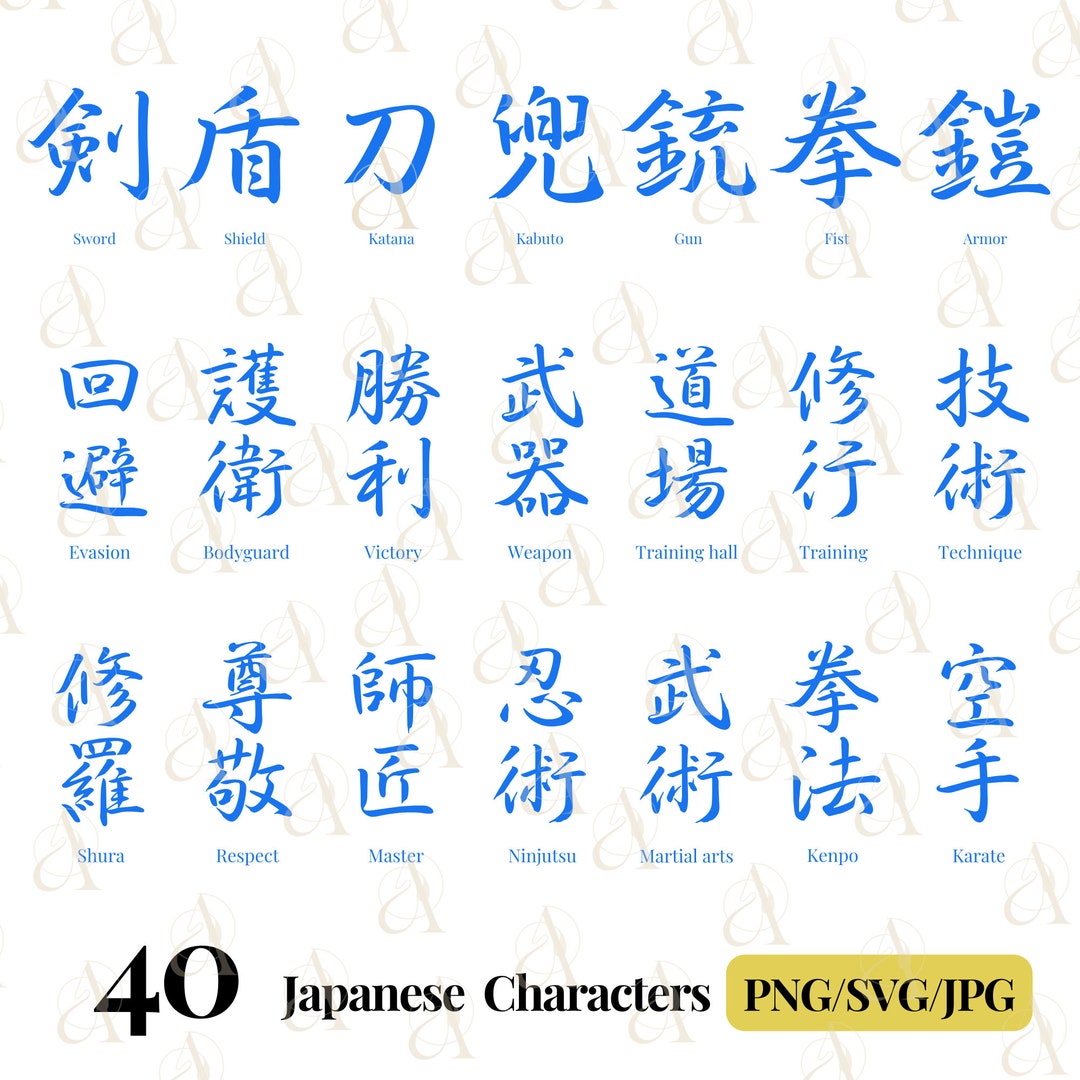 40 Blue Japanese Kanji Martial Arts Typography 300dpi JPG/PNG/SVG ...