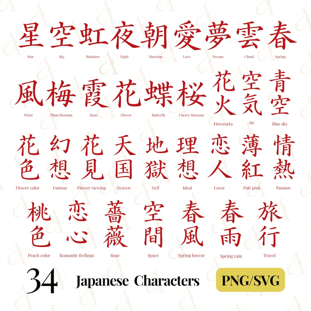 Japanese Word SVG Bundle, Dream Japanese SVG, Wind Kanji PNG, Plum ...