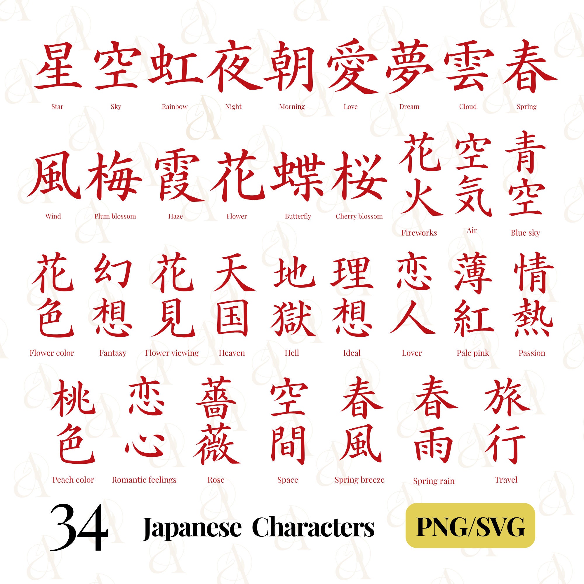 Japanese Word SVG Bundle, Dream Japanese SVG, Wind Kanji PNG, Plum ...