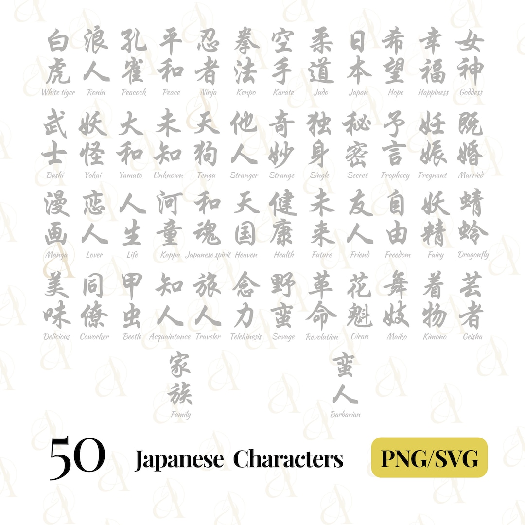 Japanese Word SVG Bundle, Manga Japanese Calligraphy, Friend Kanji PNG ...