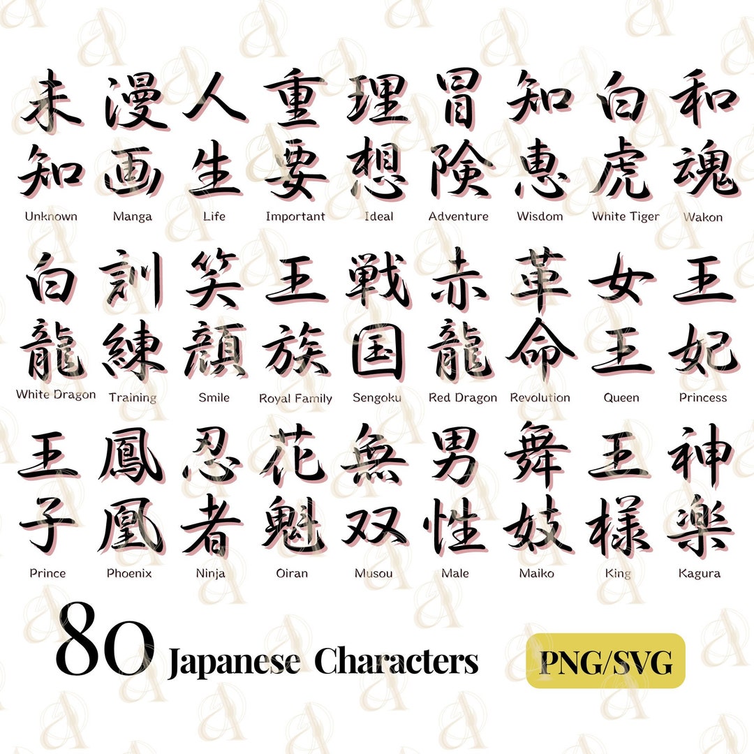 Japanese Word SVG Bundle, Japan Kanji Symbols PNG, Manga Kanji ...