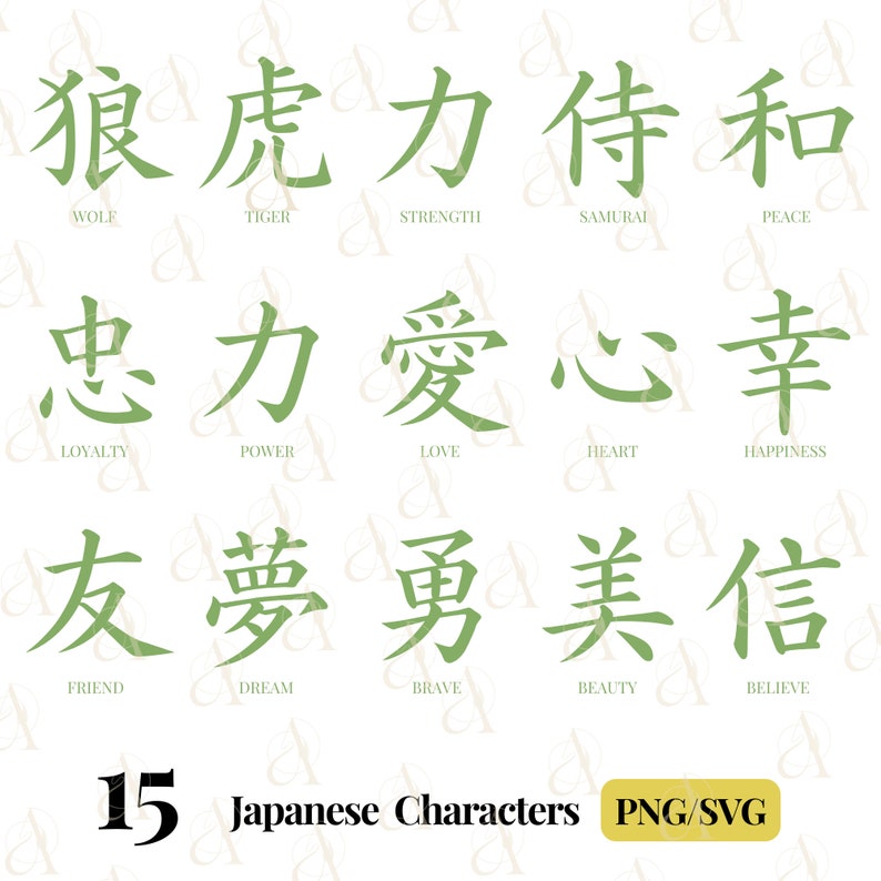 Japanese Word SVG Bundle Strength Japanese Calligraphy - Etsy