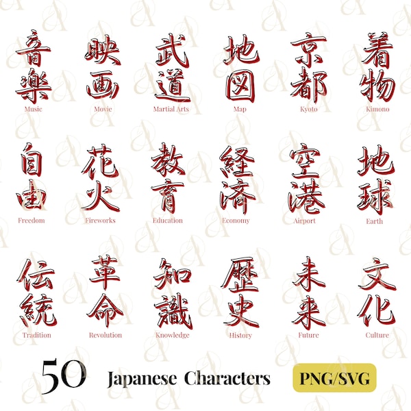 Japanese Word SVG Bundle, Respect Kanji Symbols PNG, Courage Kanji ...