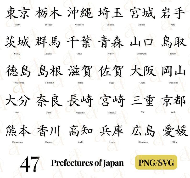 Prefectures of Japan SVG Bundle, Japanese Kanji Place Names, Tokyo ...