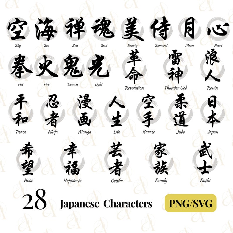 Japanese Word SVG Bundle, Manga Japanese Calligraphy, Japan Kanji PNG ...