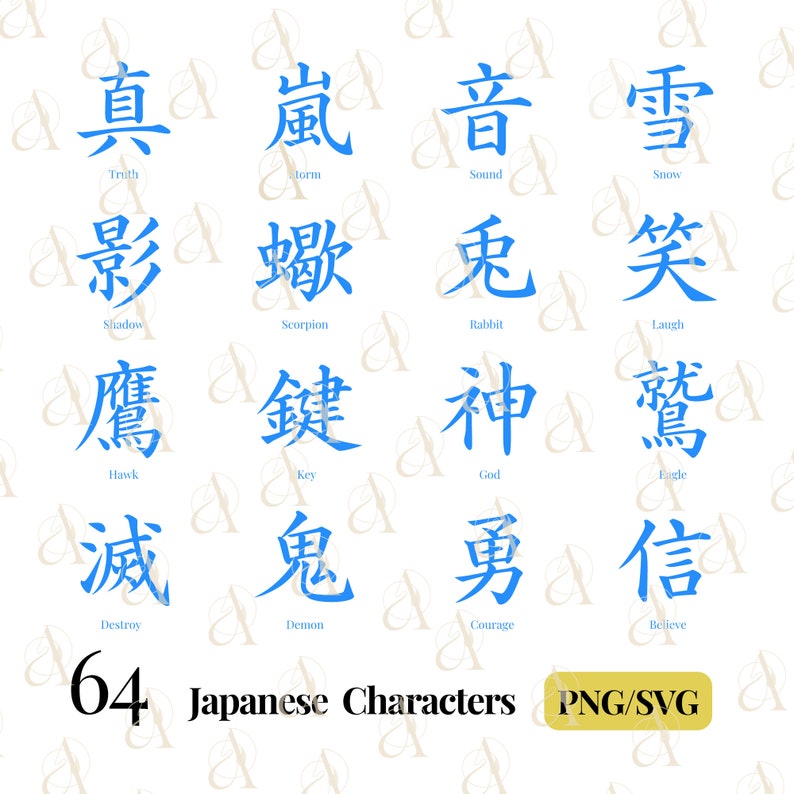 Japanese Word SVG Bundle, Believe Kanji Symbols PNG, Courage Kanji ...