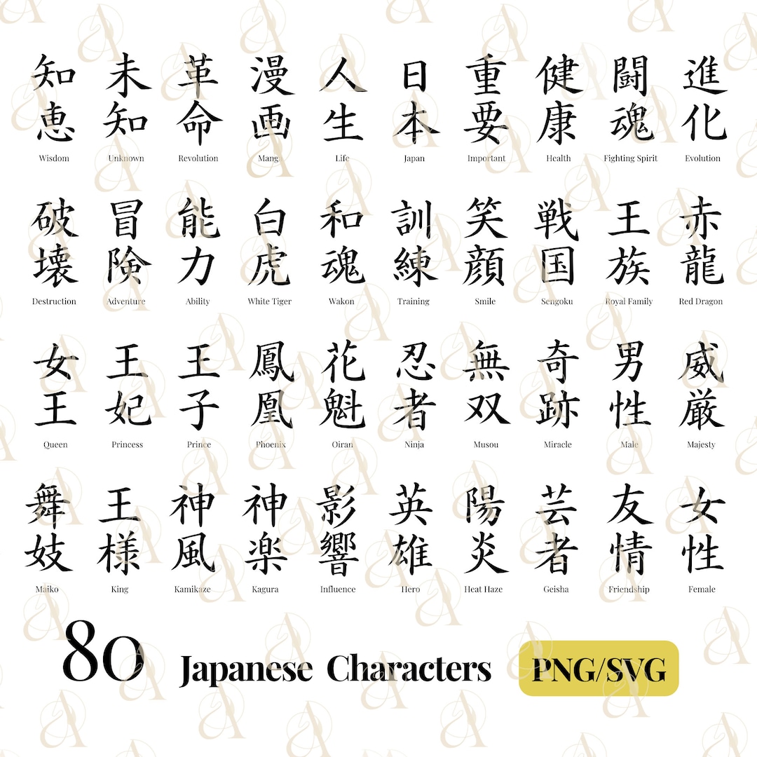 Japanese Word SVG Bundle, Respect Kanji Symbols PNG, Japan Kanji ...