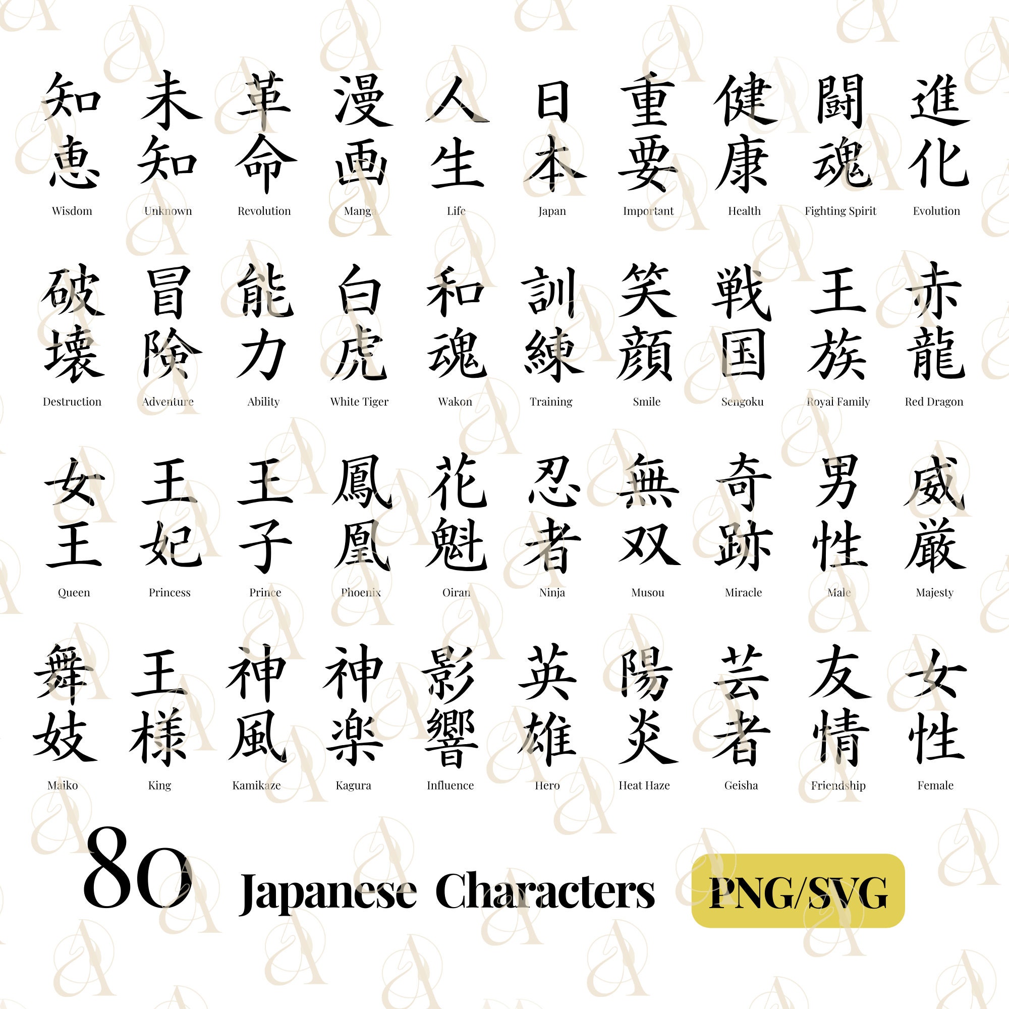 Japanese Word SVG Bundle, Respect Kanji Symbols PNG, Japan Kanji ...