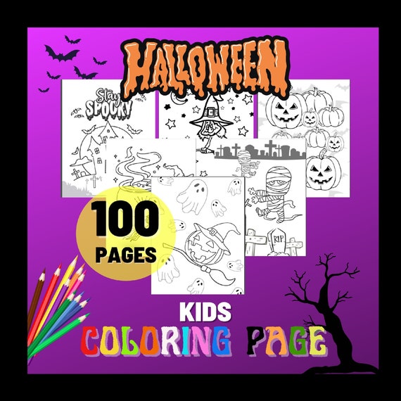 100 Halloween Coloring Pages for Kids : Coloring Book for - Etsy