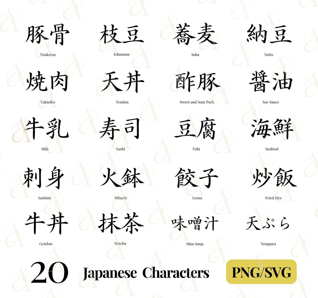 Japanese Kanji Food Names SVG/PNG Bundle - 20 Kanji Symbols for Pod ...