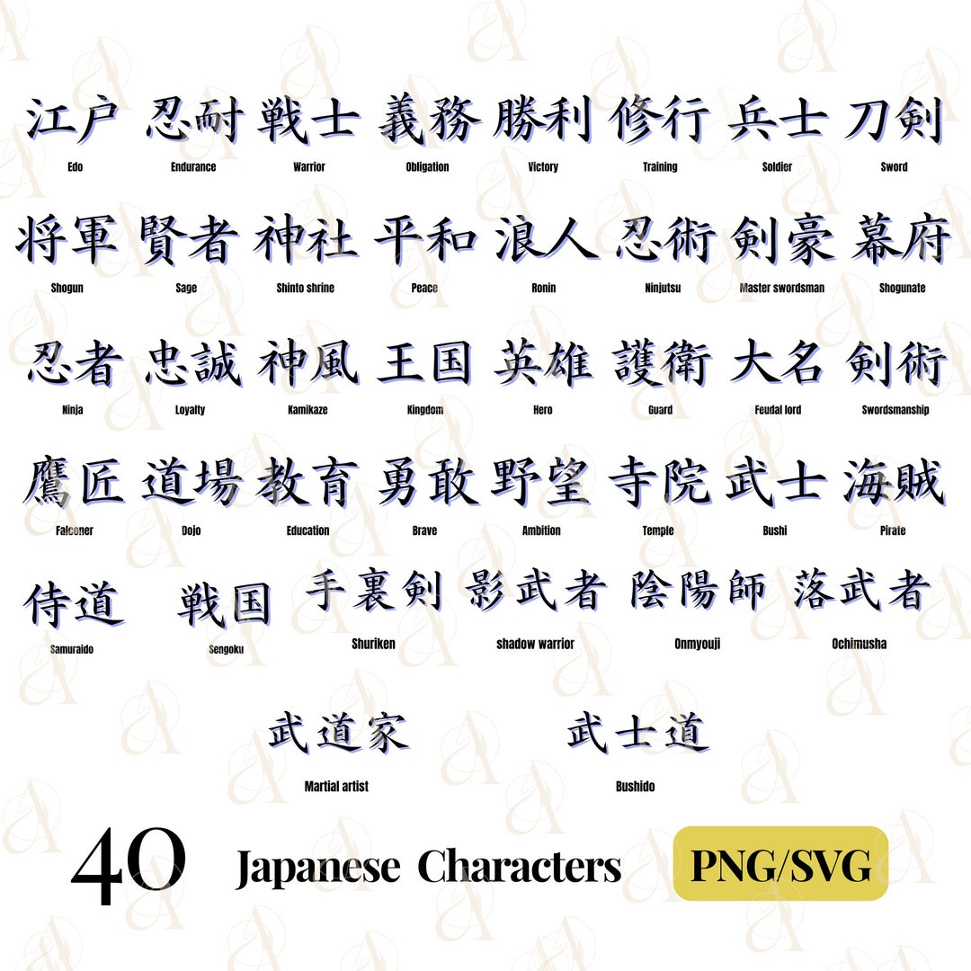 Japanese Word SVG Bundle, Loyalty Kanji Symbols PNG, Warrior Kanji ...