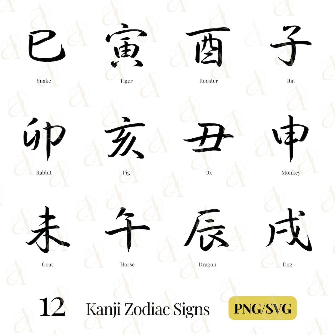 Japanese Zodiac Signs SVG Bundle - Kanji Astrology Symbols, Lunar ...