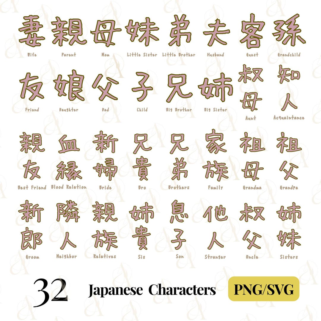 Kawaii Japanese Cursive SVG Font Bundle, Cute Handwritten Font PNG ...