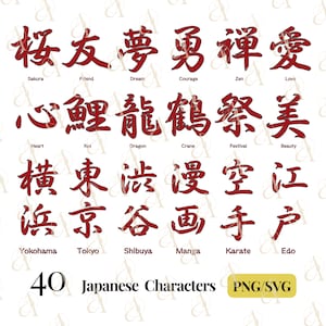 Kanji Symbols PNG, Japanese Word SVG Bundle, Kanji Characters, Manga ...
