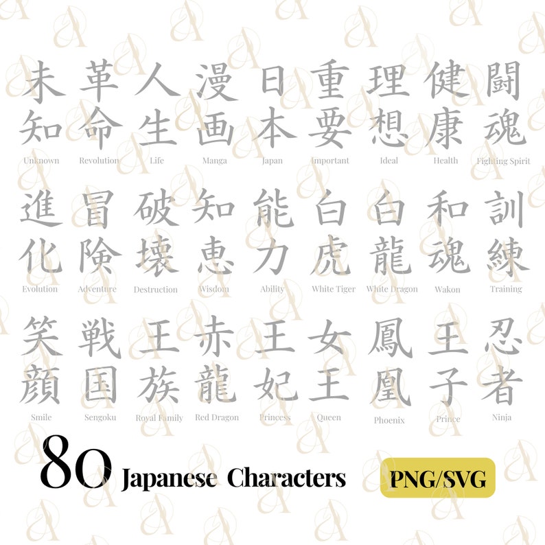 Japanese Word SVG Bundle, Ninja Kanji Symbols PNG, King Kanji ...