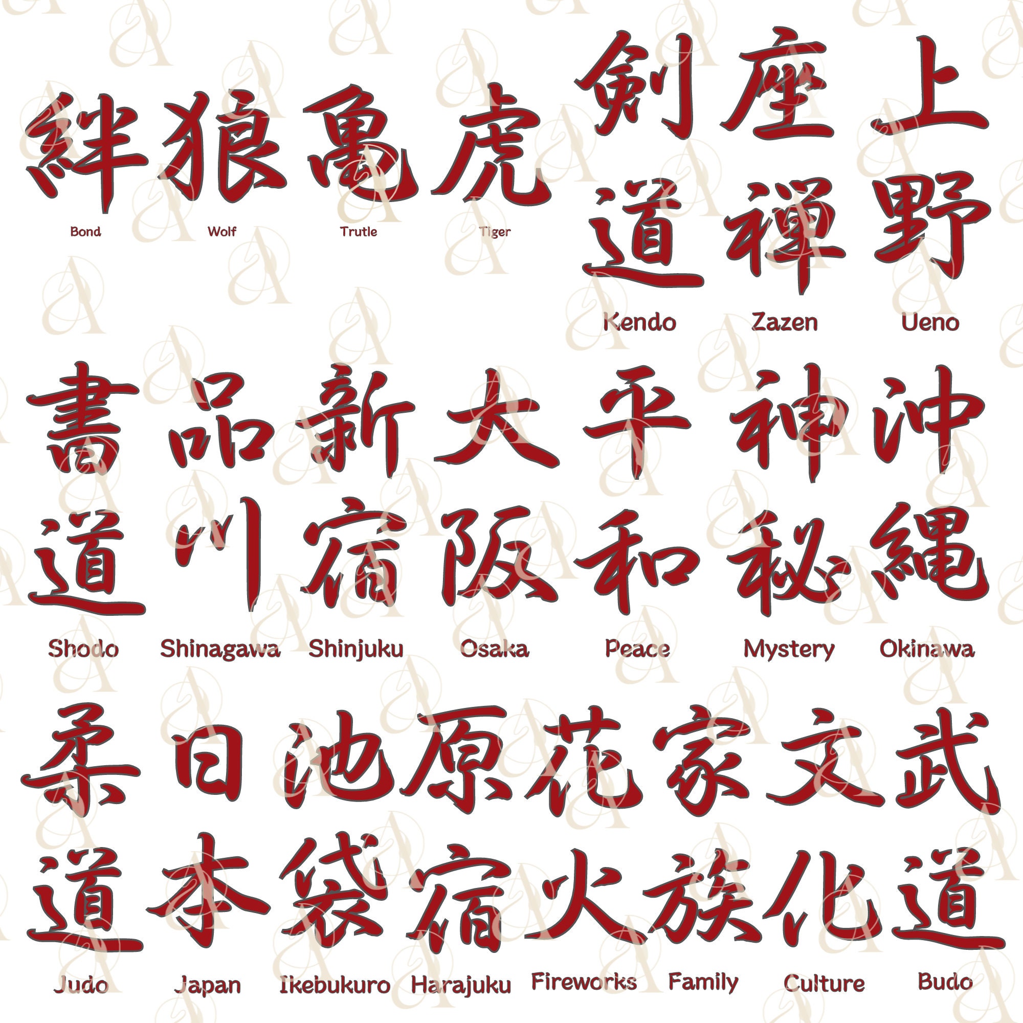 Kanji Symbols PNG, Japanese Word SVG Bundle, Kanji Character, Manga ...