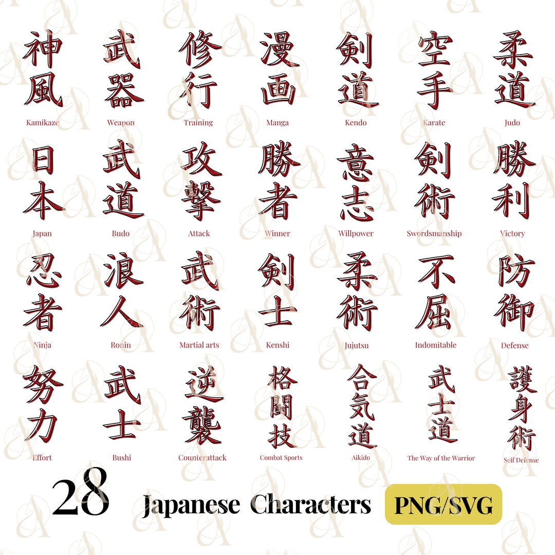 Japanese Martial Arts Kanji SVG/PNG Bundle - Judo Kendo Karate Bushi ...