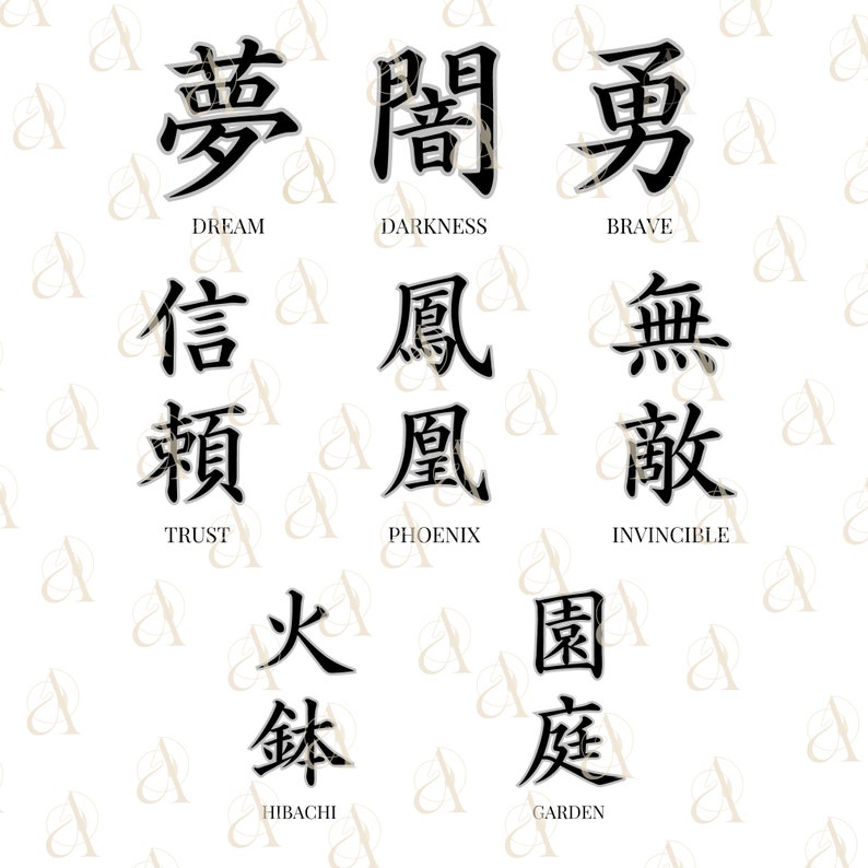 Japanese Word SVG Bundle, Strength Kanji Symbols PNG, Japanese ...