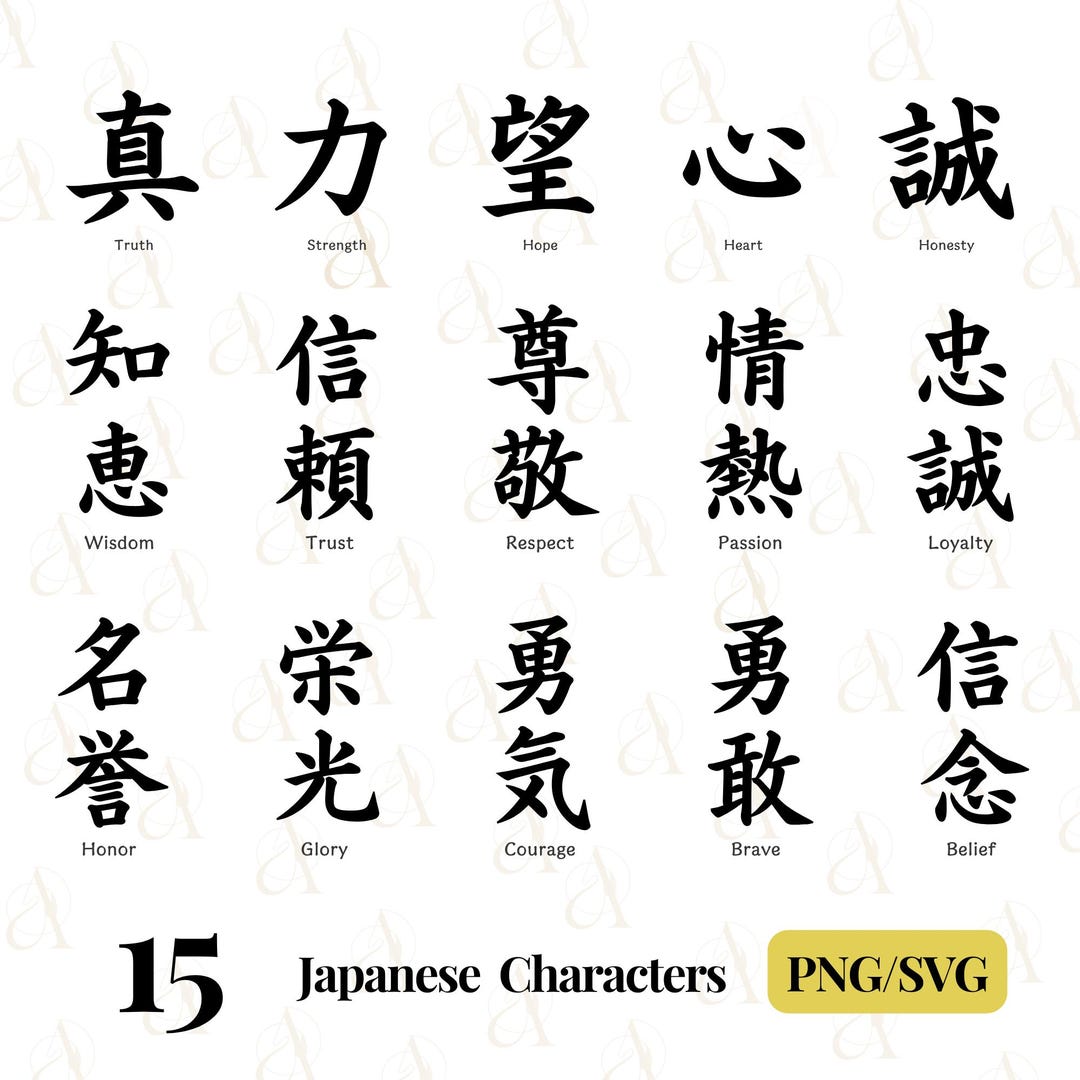 Japanese Word SVG Bundle, Strength Kanji Symbols PNG, Hope Kanji ...