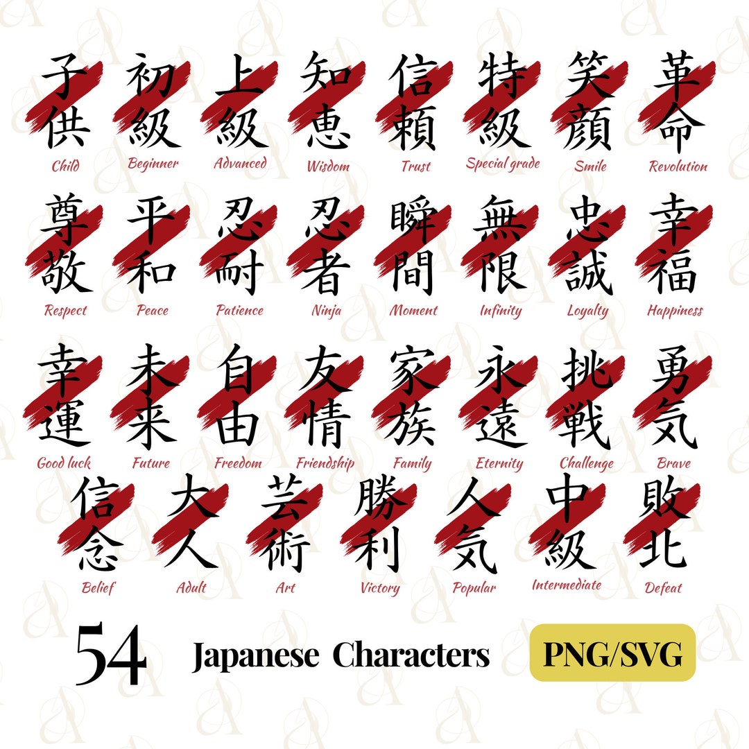 Japanese Word SVG Bundle, Art Japanese Calligraphy, Peace Kanji PNG ...