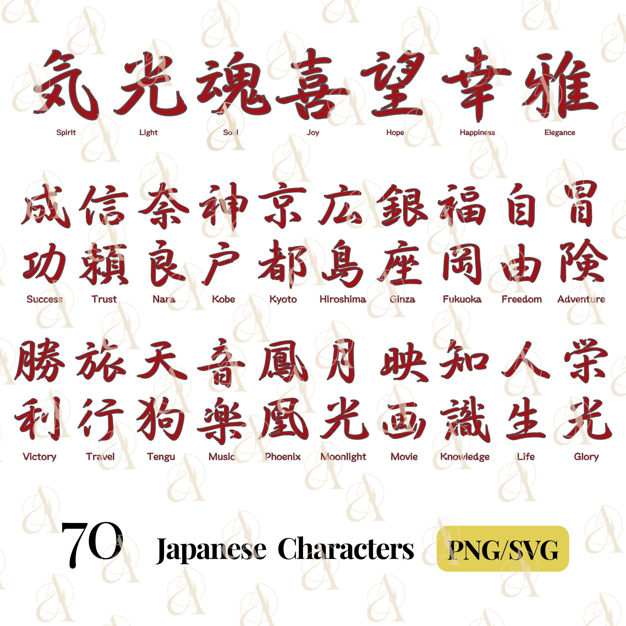 Kanji Symbols PNG, Japanese Word SVG Bundle, Kanji Character, Manga ...
