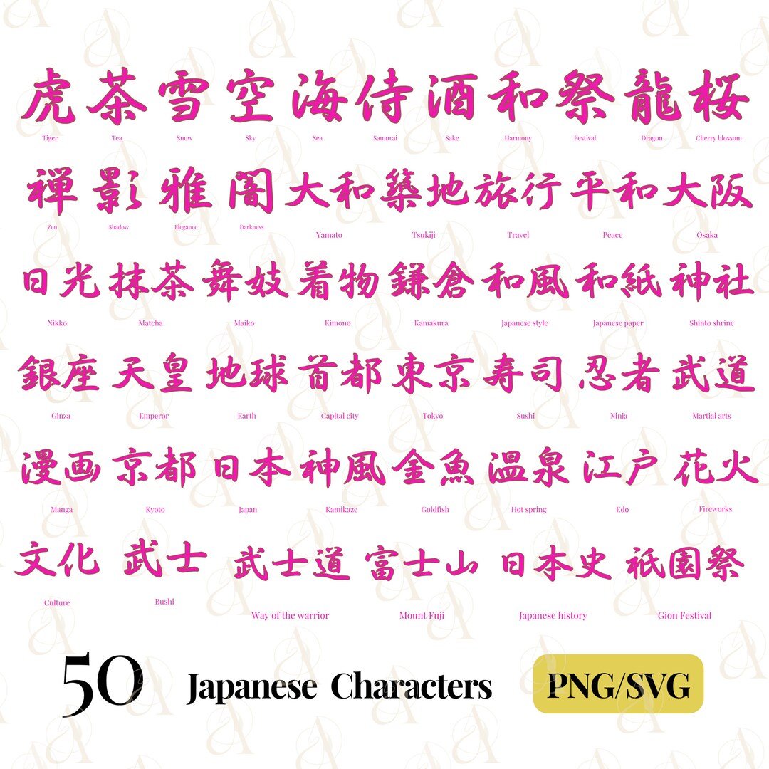 Japanese Word SVG Bundle, Bushi Kanji Symbol, Tiger Calligraphy PNG, Osaka, Sushi, Martial Arts ...