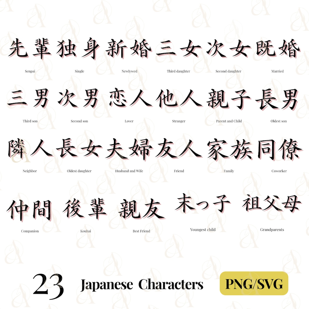 Japanese Word SVG Bundle, Kanji Family SVG / PNG, Best Friends, Oldest ...