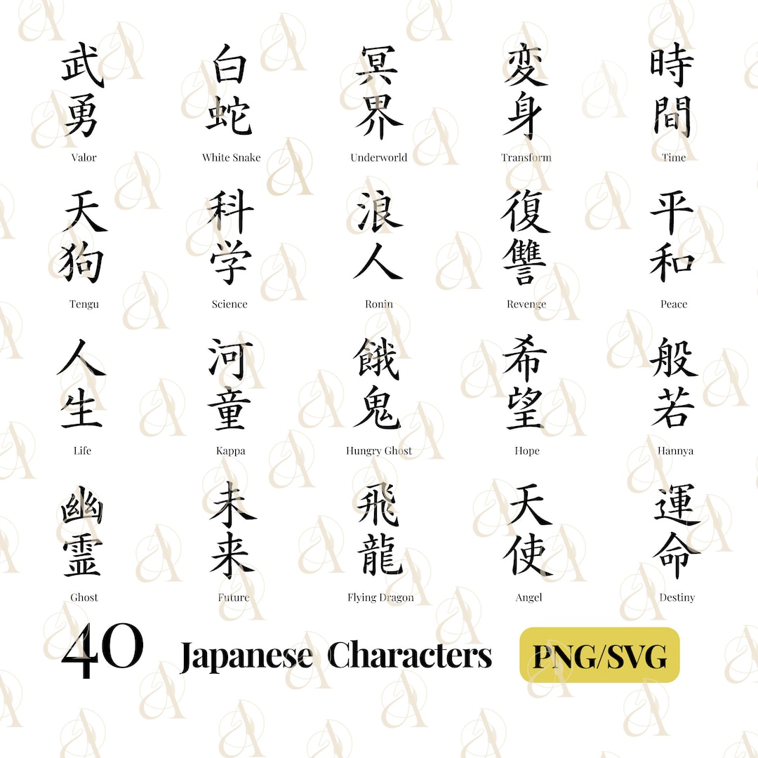 Japanese Word SVG Bundle, Japanese Symbols, Japan Kanji PNG, Ronin ...