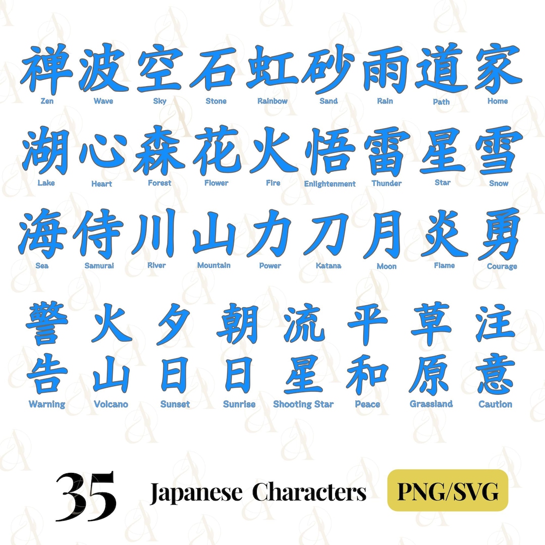 Japanese Word SVG Font Bundle, Courage Kanji Symbol Png, Fire, Samurai ...