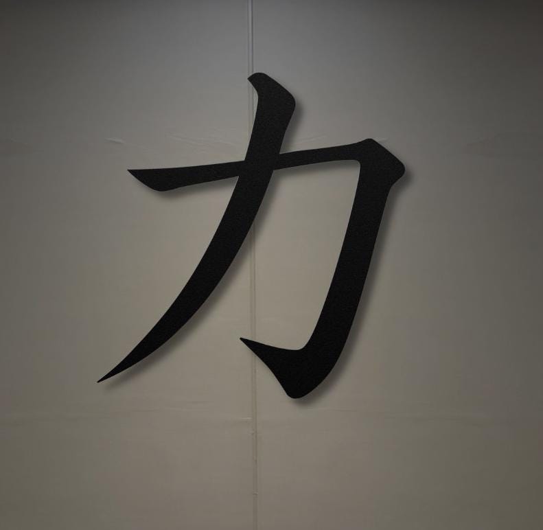 Metal Japanese Art, Kanji Strength Sign, Kanji Symbol, Power, 3D Font ...