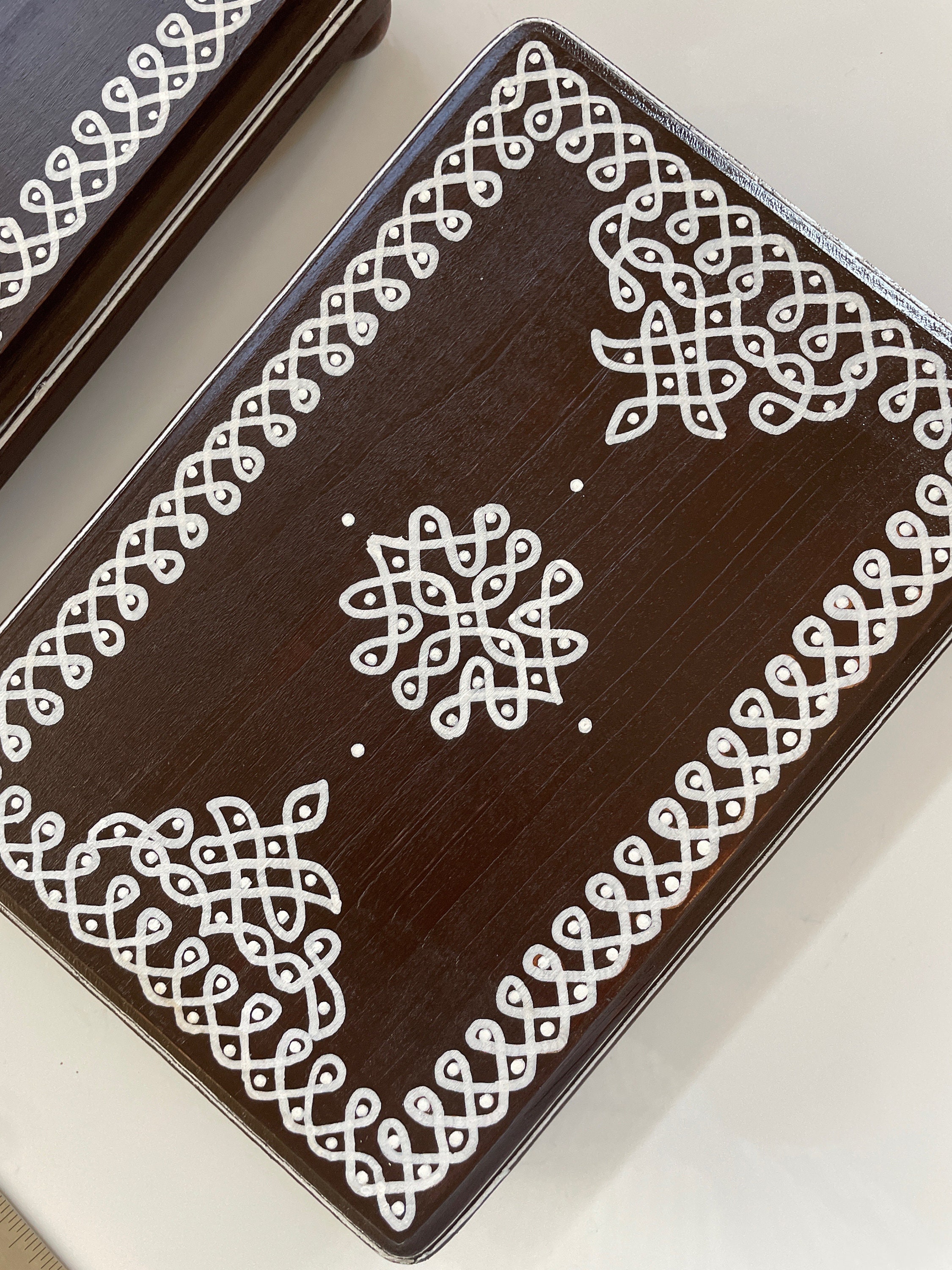 Beautiful 9X5 Inches Wooden Manai/ Peeta /padi/ Painted With Lovely ...