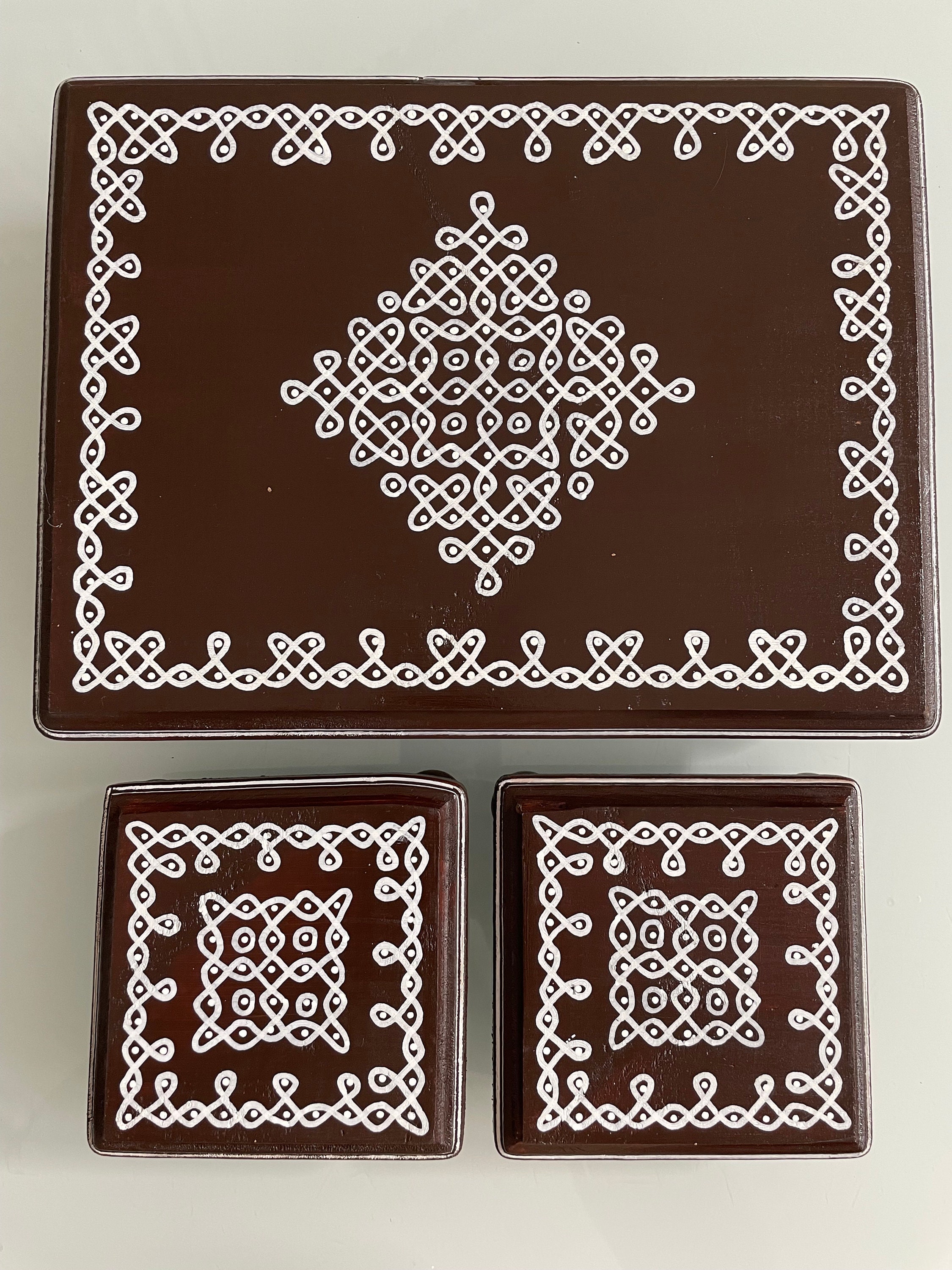 Beautiful set of 3 Wooden 11x8.5-inch Peeta With 5x52 Diya Peeta/manai ...