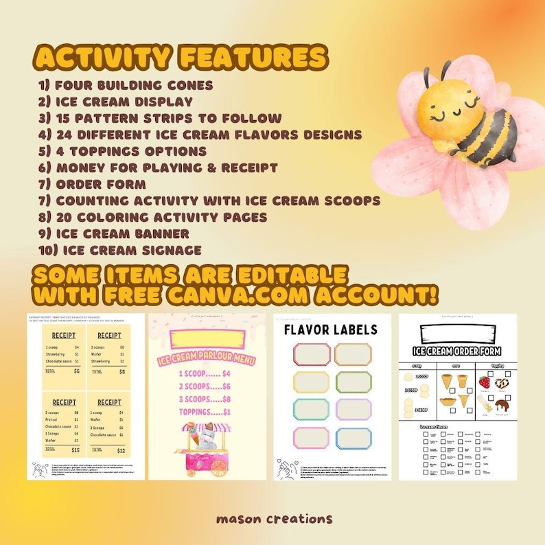 PRINTABLE Ice Cream Shop Pretend Play Sensory Play Elementary and ...