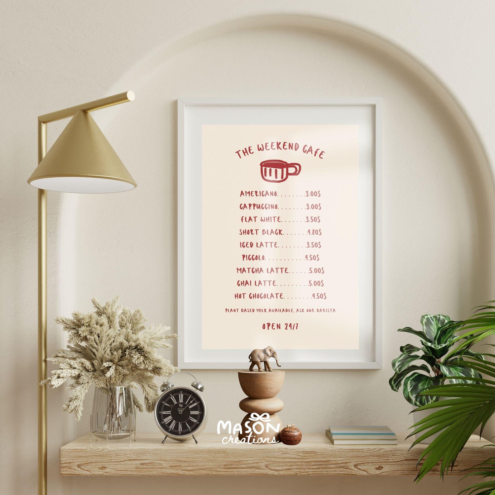 Cafe Menu Wall Art, Hand Drawn Kitchen Decor, Trendy Red Kitchen Wall ...