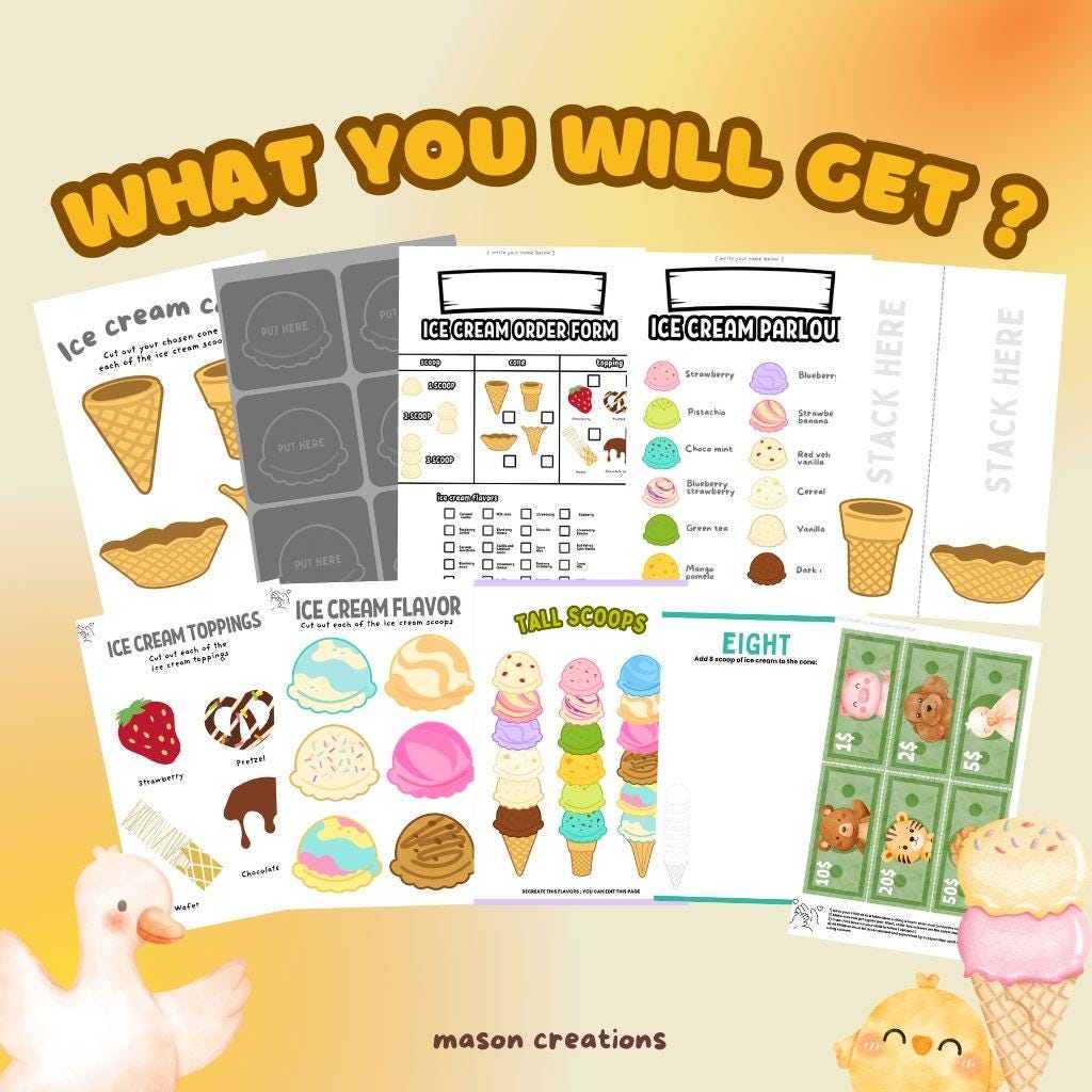 PRINTABLE Ice Cream Shop Pretend Play Sensory Play Elementary and ...