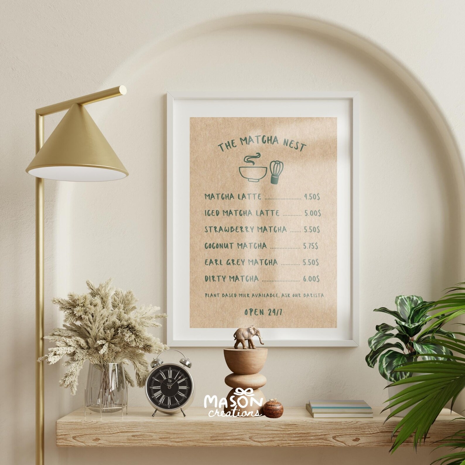 Cafe Matcha Menu Wall Art, Hand Drawn Kitchen Decor, Trendy Red Kitchen ...