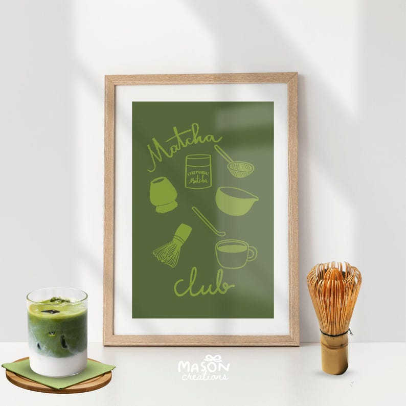 Matcha Club Poster, Matcha Latte Print, Modern Kitchen Art, Home Cafe ...