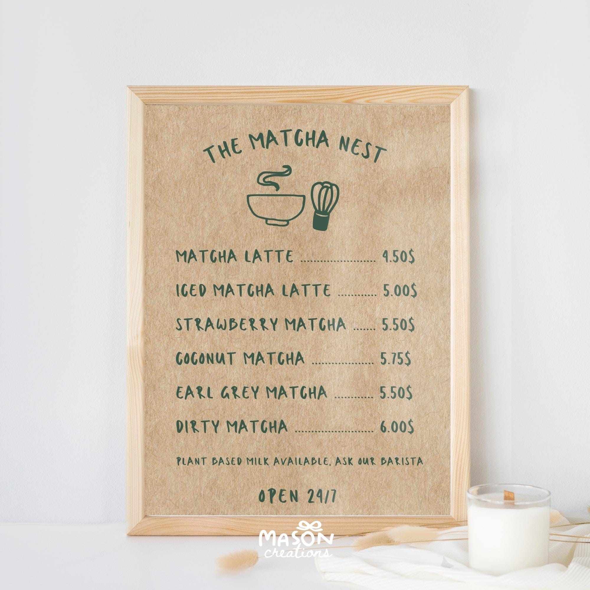 Cafe Matcha Menu Wall Art, Hand Drawn Kitchen Decor, Trendy Red Kitchen ...