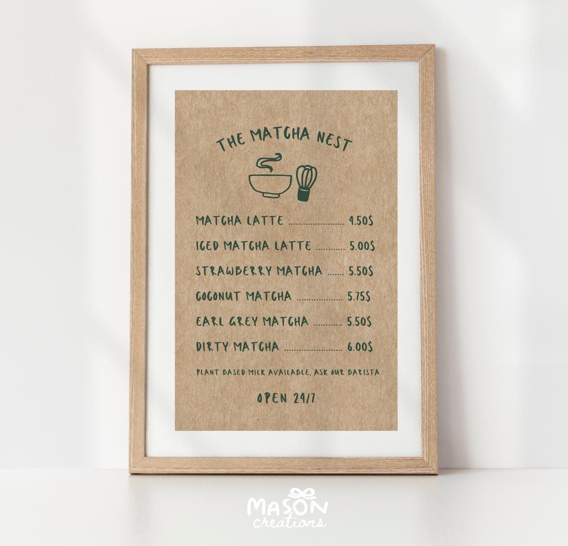 Cafe Matcha Menu Wall Art, Hand Drawn Kitchen Decor, Trendy Red Kitchen ...
