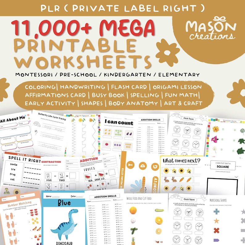 Kids Worksheet 12,000+ | Montessori Preschool Pre-k + Kindergarten ...