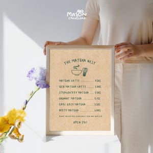 Cafe Matcha Menu Wall Art, Hand Drawn Kitchen Decor, Trendy Red Kitchen ...