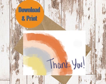 Rainbow Thank You Card Multicolor Watercolor Digital Print - Etsy