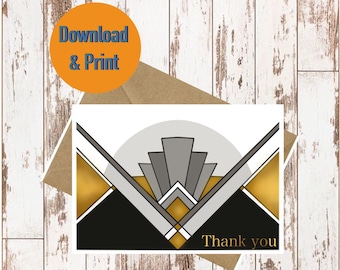 Great Gatsby Style Art Deco Thank You Card, Black and Gold DOWNLOAD ...