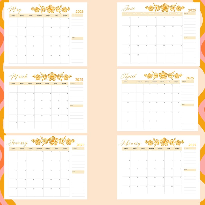 2025 Calendar, Vintage Pyrex Butterfly Gold Inspired, Boho Calendar ...