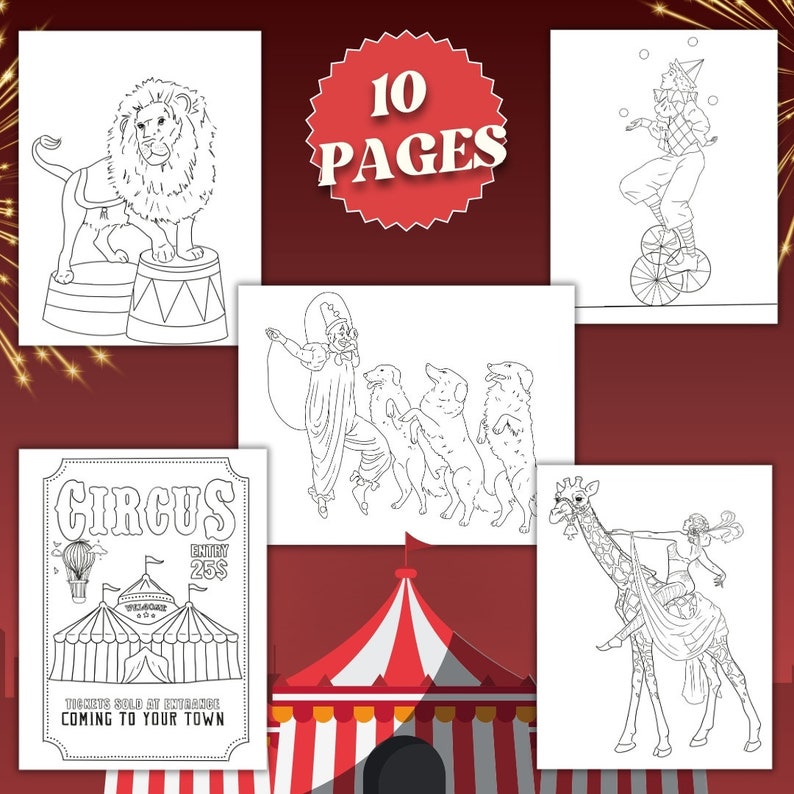 Vintage Circus Coloring Pages: Kids & Adults Activity Book (digital ...