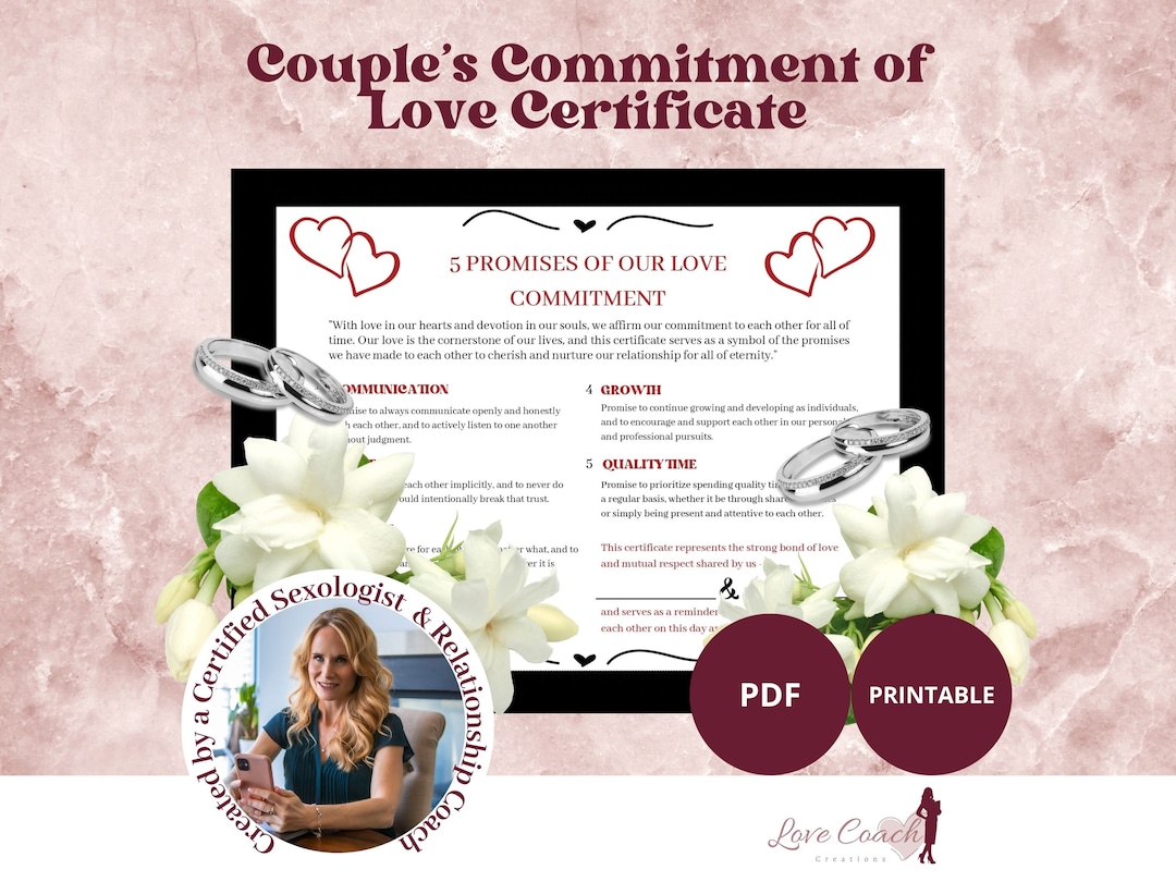 Couple's Commitment of Love Certificate, A Timeless Keepsake for ...