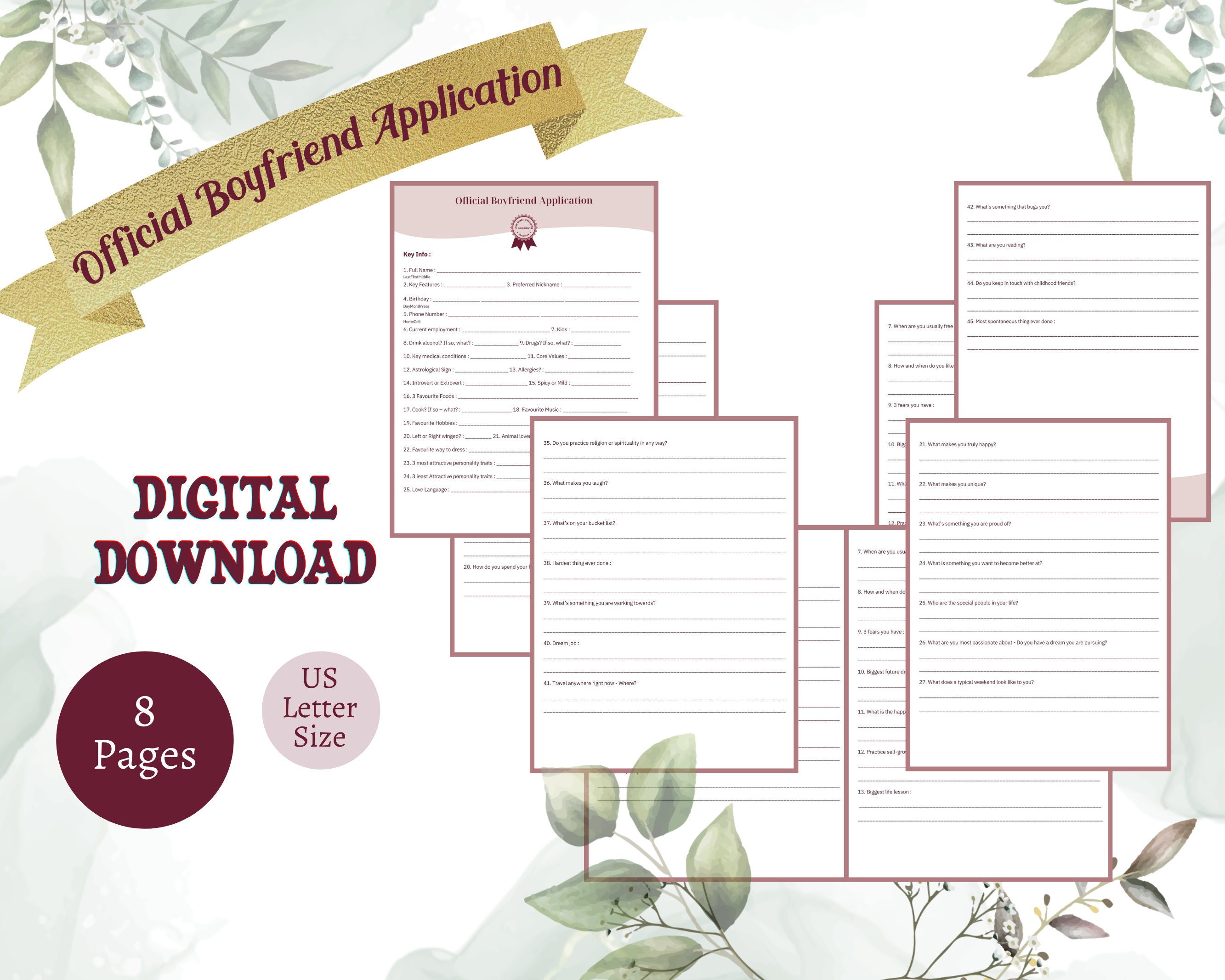 Boyfriend Application Printable