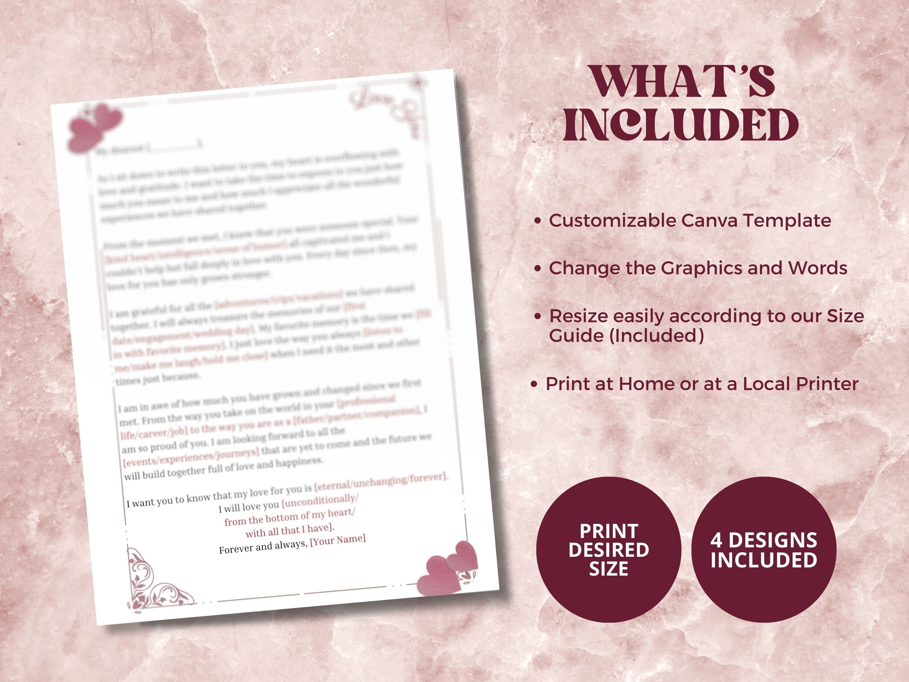 Custom Love Letter Template: Romantic Gift (canva Template) - Etsy