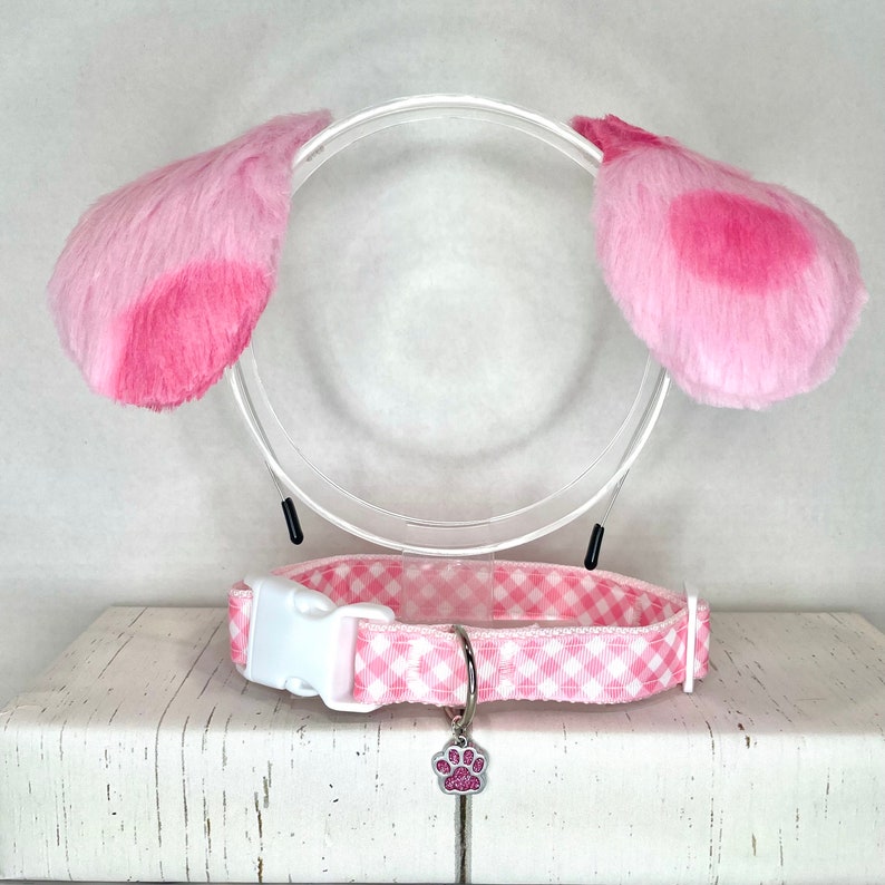 Blue/magenta Puppy Dog Ears and Collar Set Faux Fur Headband Kemonomimi ...